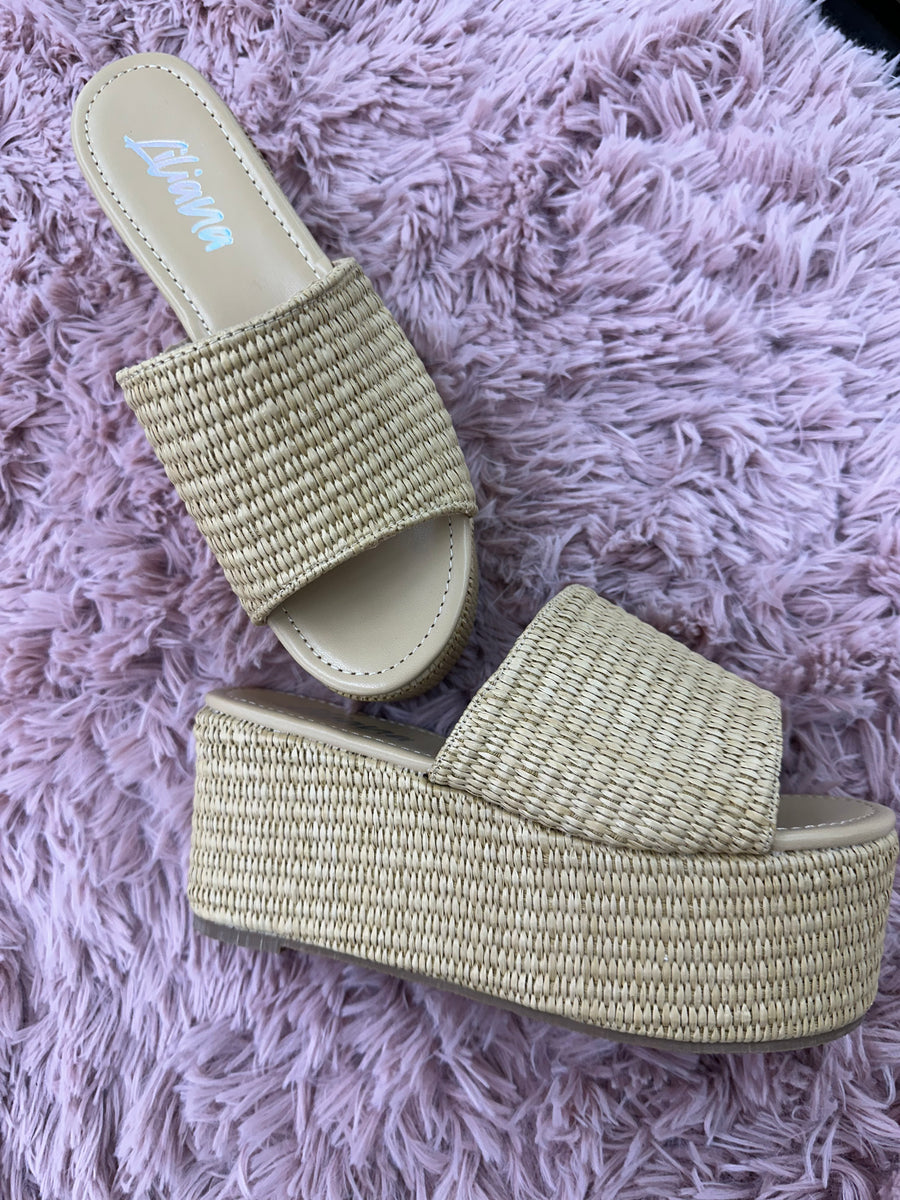 Raffia Platform Slides -Natural – Ginger Bee Boutique