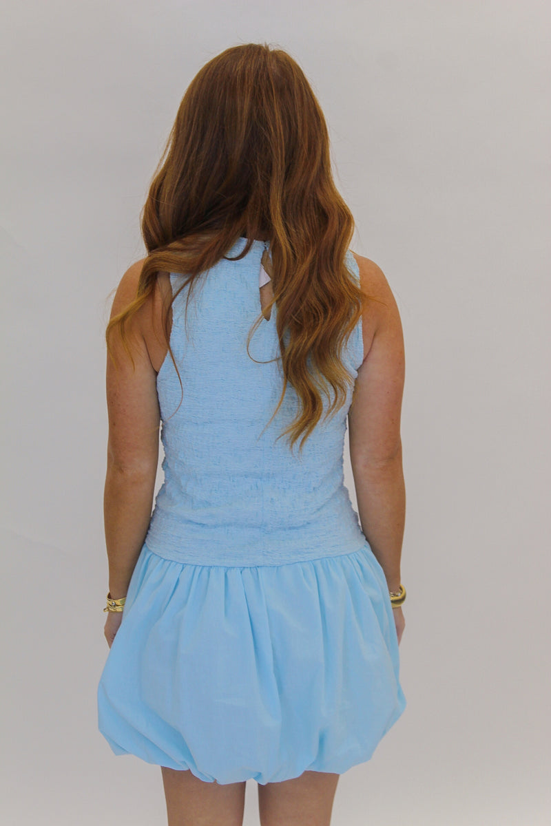 Cecily Bubble Hem Mini-Blue – Ginger Bee Boutique